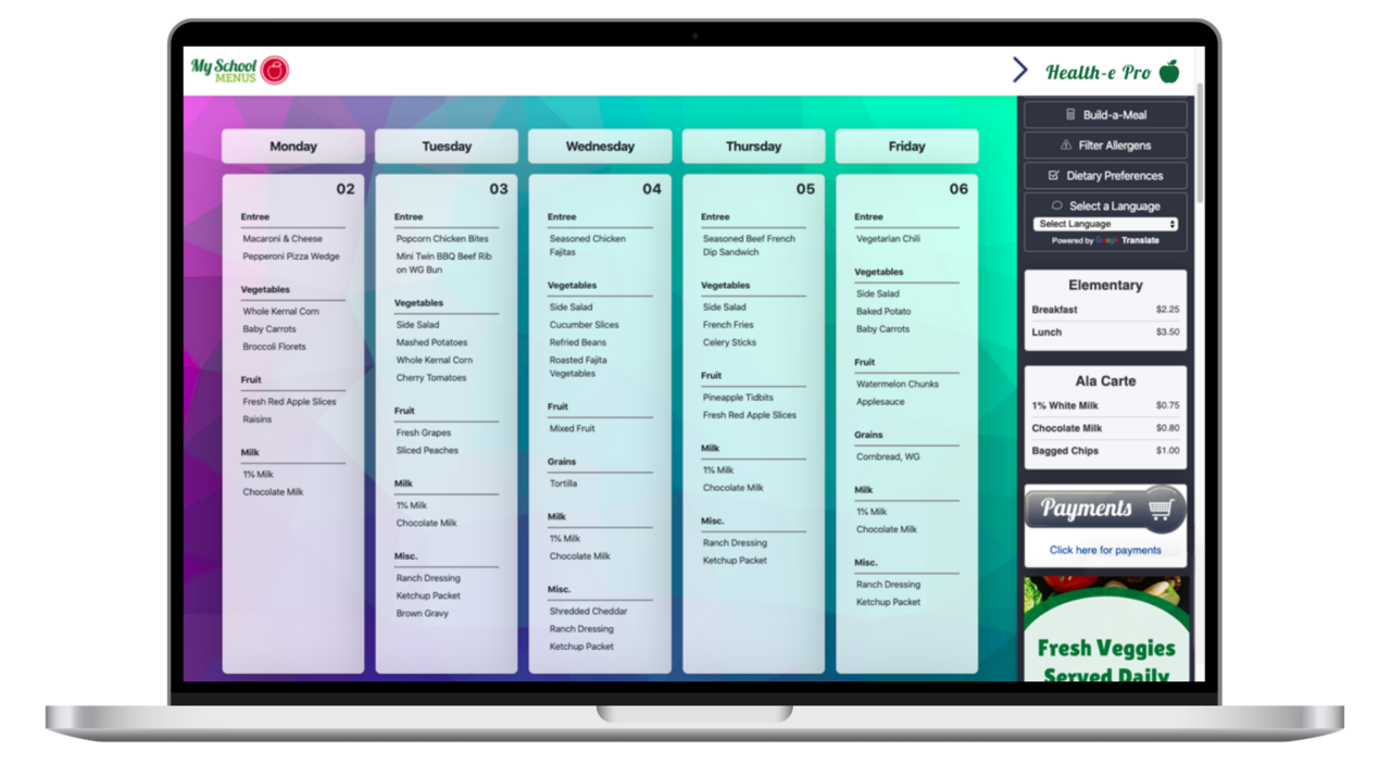 K-12 Online Menus | Interactive School Menus for Parents